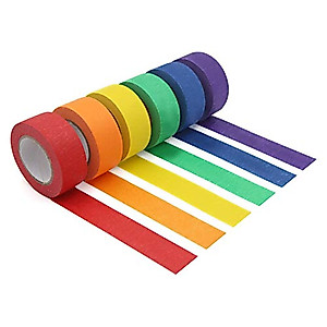 Colored Masking ,Painters Tape for Arts & Crafts, Labeling or Coding - Art Supplies for Kids - 6 Different Color Rolls -1 Inch x 13 Yards (2.4cm X 12m)