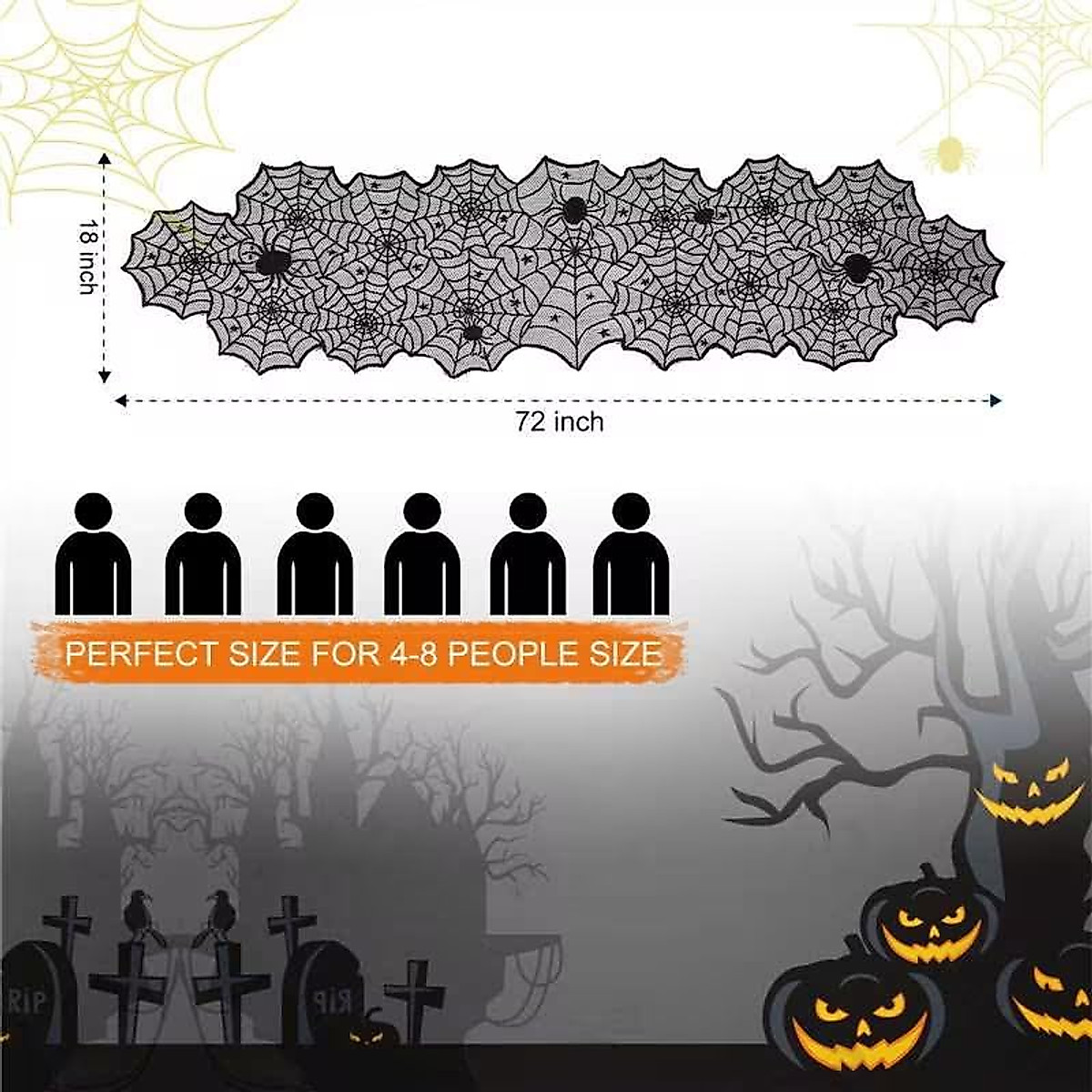 Halloween Table Runner - Black Lace Spider Web Table Runners for Halloween Decor,Vivid Polyester Spider Web Tablecloth for Halloween Masquerade Party Dinner Table Decoration 18 X 72 Inch