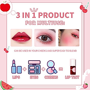 Yocisku 4 Colors Lip Tint and Stain Set, Liquid Lipstick Kit, Bright Vivid Tint for Lips, Cheeks, Eyes, Waterproof and 24 Hours Long Lasting, Moisturizing Fruity Color