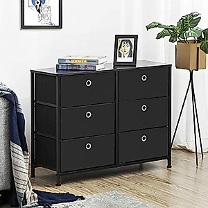 SONGMICS 3-Tier Dresser, Storage Unit with 6 Easy Pull Fabric Drawers, Metal Frame, and Wooden Tabletop, for Closet, Nursery, 31.5", Black