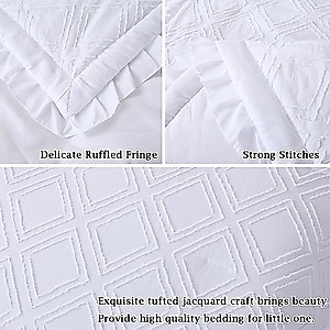 ZRNBAST 4-Piece White Toddler Bed Sets Tufted, 100% Microfiber Fluffy Toddler Comforter Set Tufts Ruffle Chic Bohemian for Girl Boy, Include Comforter, Flat Sheet, Fitted Sheet, Pillowcase (White)