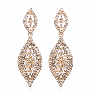 VANGETIMI Fashion Champagne Rhinestone Crystal Wedding Earrings for Women Bridal Bridesmaid Long Leaf Chandelier Teardrop Dangle Earrings Jewelry