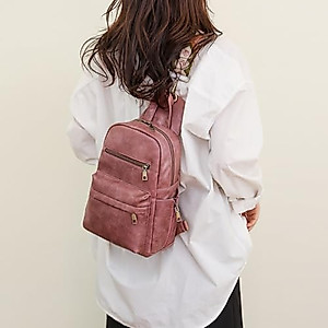 ALUSBELL Vintage Sling Bag Sling Backpack for Men Women, Vegan Leather Crossbody Bag Fanny Packs, Fashion Chest Bag Daypack with 2 Adjustable Straps,Pink