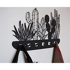 Runile Personalized Metal Coat Rack Wall Hanging, Cactus Coat Hook, Entrance Coat Rack with Hook, Personalized Metal Sign, Metal Wall Decoration, Black, 10 incher