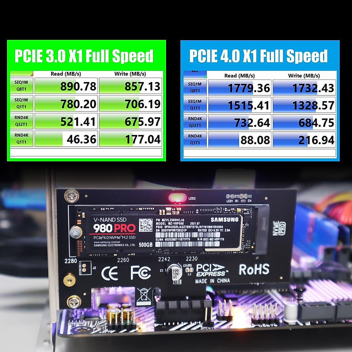GLOTRENDS PA09-X1 M.2 NVMe to PCIe X1 Adapter for 2230/2242/2260/2280 M.2 NVMe SSD, PCIe X1 Installation