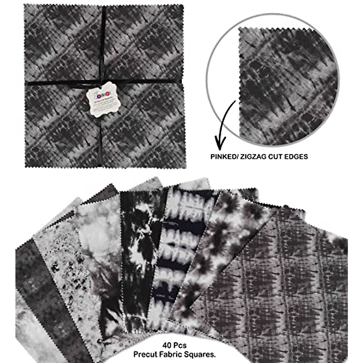 Soimoi Chihuahua & Dot Print Precut 5-inch Cotton Fabric Quilting Squares Charm Pack DIY Patchwork Sewing Craft- Black