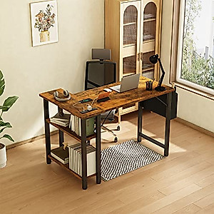 Lufeiya Small L Shaped Desk with Power Outlet Shelves, 40 Inch Corner Desk for Small Space Home Office, L-Shaped Computer Desk PC Desks with Charging Station, Rustic Brown