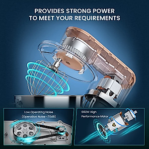 Stand Mixer 660w 6-Speed Food Mixer 7.5 QT Kitchen Electric Mixer Tilt-Head Dough Mixer with Dishwasher-Safe Dough Hooks,Beaters,Whisk & Stainless Steel Bowl