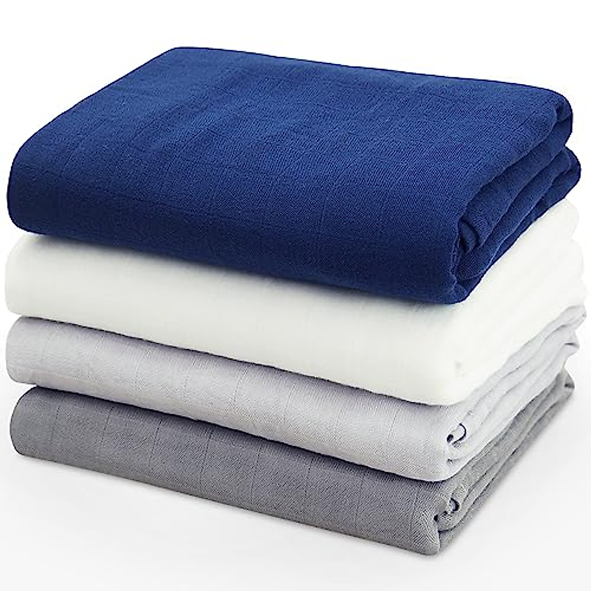 BlueSnail Baby Soft Silky Bamboo Muslin Swaddle Blanket, Receiving Blanket for Boys and Girls 4pk, Newborn Essentials Must Have, (4PK,Navy)