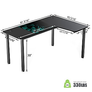 It's_Organized L Shaped Gaming Desk, 60 Inch Corner Computer Desk, Study Writing Desk, Ergonomic Gaming Table Workstation with Large Mouse Pad, Sturdy Metal Frame, Easy to Assemble, Right Side Black