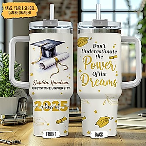 Foxcorner Personalized Graduation 2025 40oz Tumbler with Handle and Straw - Graduation Gifts for Her - Congrat Motivational Gifts For Graduates, Student, Friends - Stainless Steel Travel Cup with Lid