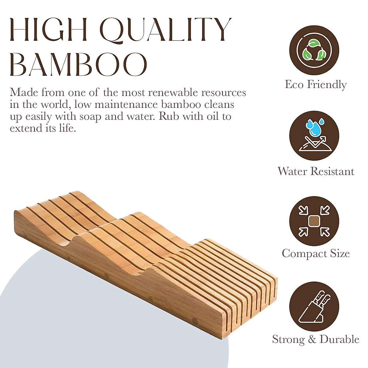 Bellemain 100% Pure Bamboo in Drawer Knife Block, Knife Organizer. Store Knives Safely with The Blades Down. Storage Solution for Your Kitchen, Drawer Knife Organizer