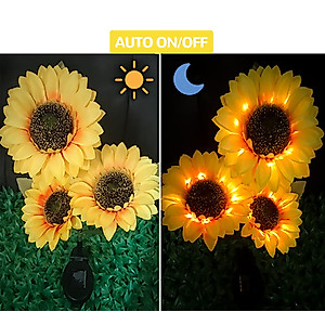Venforze 2 Pack Sunflower Shape Solar 3 LED Lights, Upgraded 31 LEDs Light Sunflowers LED Solar Lawn Insert Landscape Light, Waterproof Solar Decorative Lights for Patio, Garden, Backyard