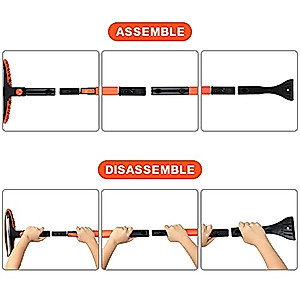YUICHH 57 inch Car Snow Brush with Ice Scraper and Squeegee for Car Windshield, Extendable Snow Scraper and Brush for Car SUV Truck Bus Boat Detachable, Snow Removal, Frosting Removal, Shovel Ice