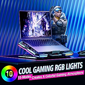 Gaming Laptop Cooling Pad,Large Size Laptop Cooler for 15"-21" Gaming Laptop with Silent Cooling Fans, RGB Lights, Laptop Cooling Stand with 5 Adjustable Heights, (Black with 18W Charger)