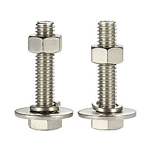 1/4-20 x 4 Hex Head Bolts with Hex Nuts and Thick Flat & Lock Washers, Fully Threaded, Stainless Steel 18-8, Plain Finish, 8 Sets