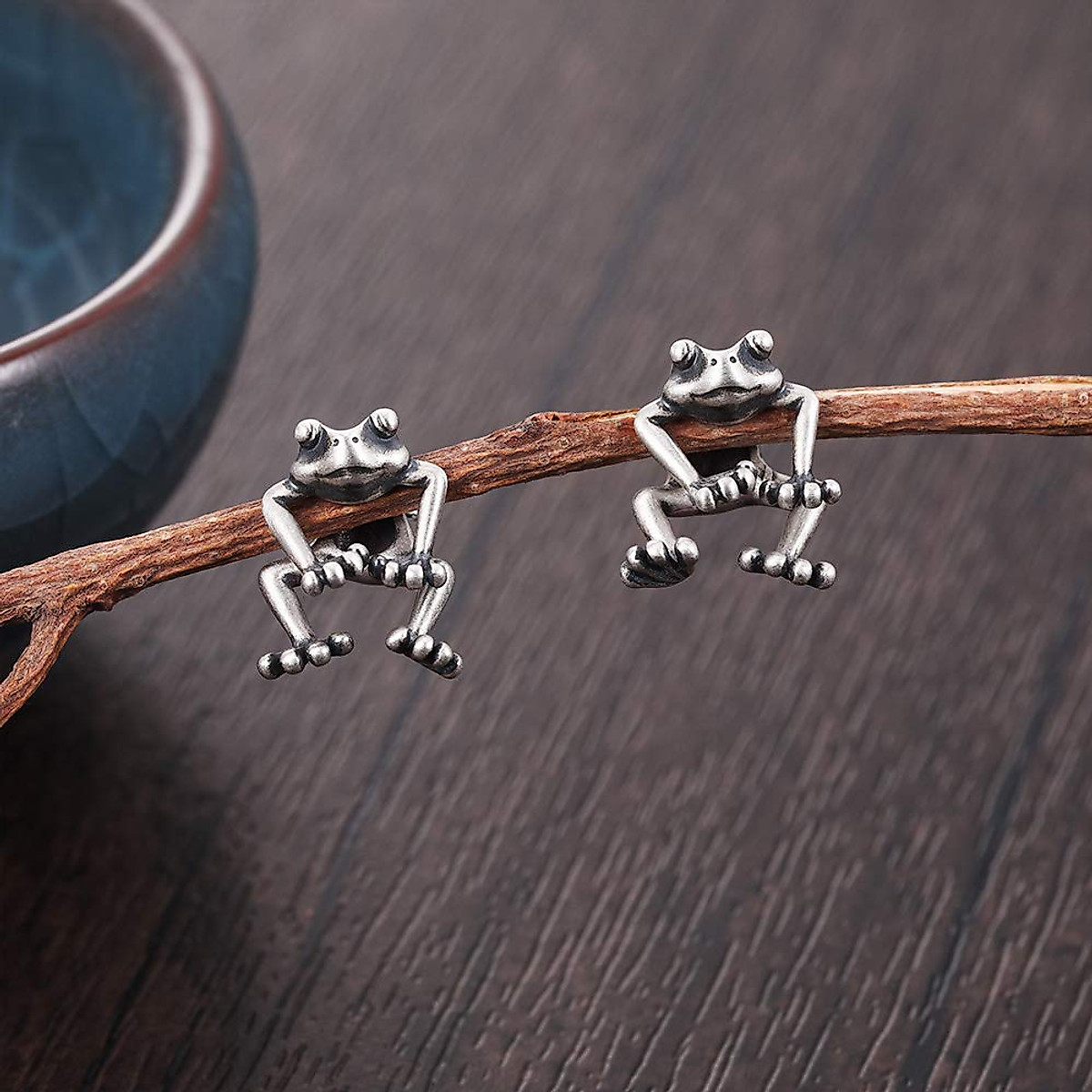 LOVECOM 2 Piece Frog 925 Sterling Silver Dangle Post Earrings for Women Cute Frog Vintage Animal Earring Jewelry Birthday Gifts