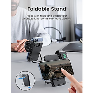 Marnana Magnetic Wireless Power Bank with Apple Watch Charger, 10000mAh Fast Charging Portable Charger Battery Pack w/Foldable Stand for MagSafe iPhone 12/13/14/15 Series & Apple Watch - Black