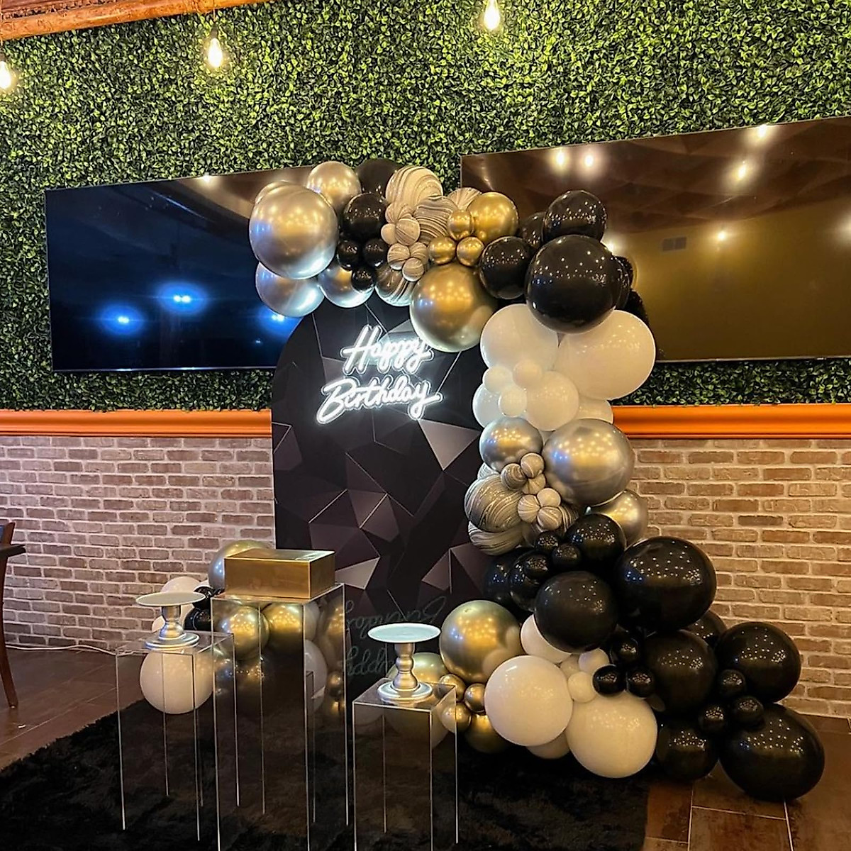 FHEKFNG Black and Silver Balloons, 132pcs 5 10 12 18 Inch Black White Silver Balloons Garland Arch Kit for Birthday, Wedding, Graduation, Bridal Shower, Anniversary Party Decorations