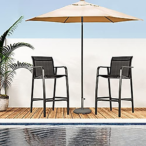 MAMIZO Outdoor Bar Stools Set of 2, Bar Chairs with Footrest and Armrest, Bar Height Patio Stools with High Back for Garden, Courtyard, Pool, Deck, All-Weather Textilene Patio Furniture Set,Bar chairs