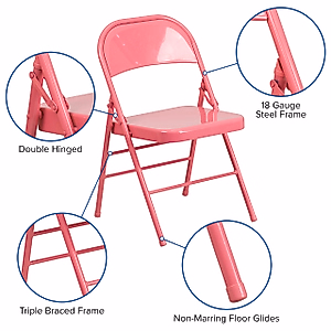 EMMA + OLIVER 4 Pack Colorful Bubblegum Pink Triple Braced Metal Folding Chair
