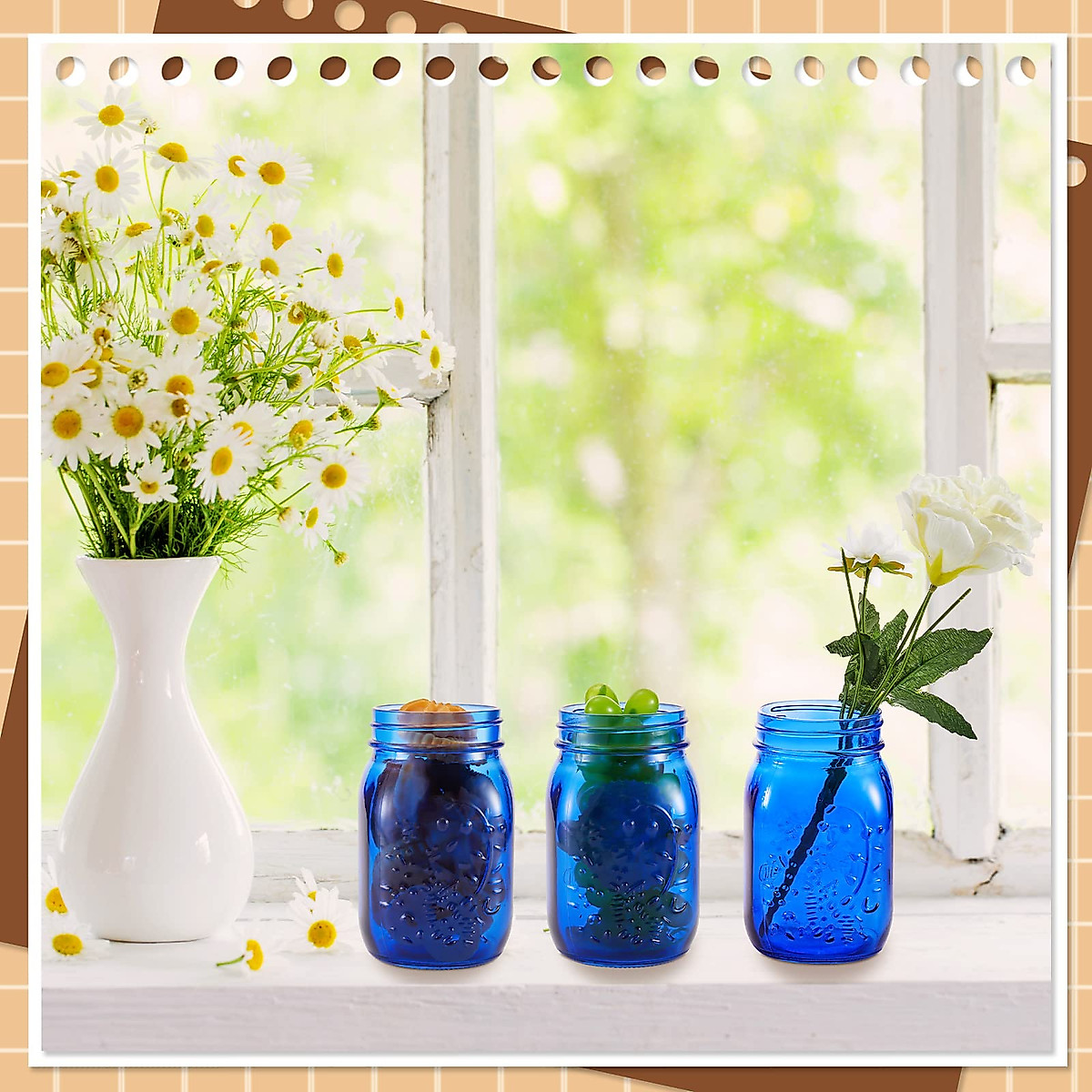 12 Pieces 32 oz Colored Mason Jars Glass Mason Jars with Lids Glass Wide Mouth Canning Jar Mason Jars NOT Allowed Dishwasher (Dark Blue)