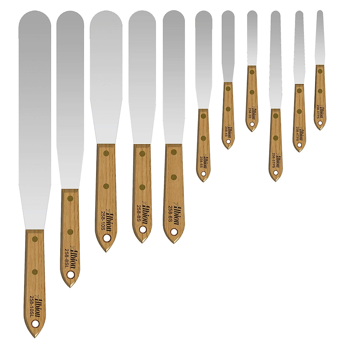 Albion Engineering Company 258-4S Classic Spatula, Stainless Steel, Hardwood Handle, 3/4" Wide Tip x 4" Long Blade