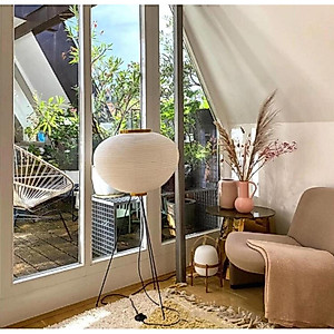 White Paper Floor Lamp,Japanese Lantern Floor Lamp，Handmade Paper Lamp Body Rice Paper Floor Lamp with Chrome Nightstand Desk Lamp for Bedroom Living Room Kid's Office Environmental Soft Light