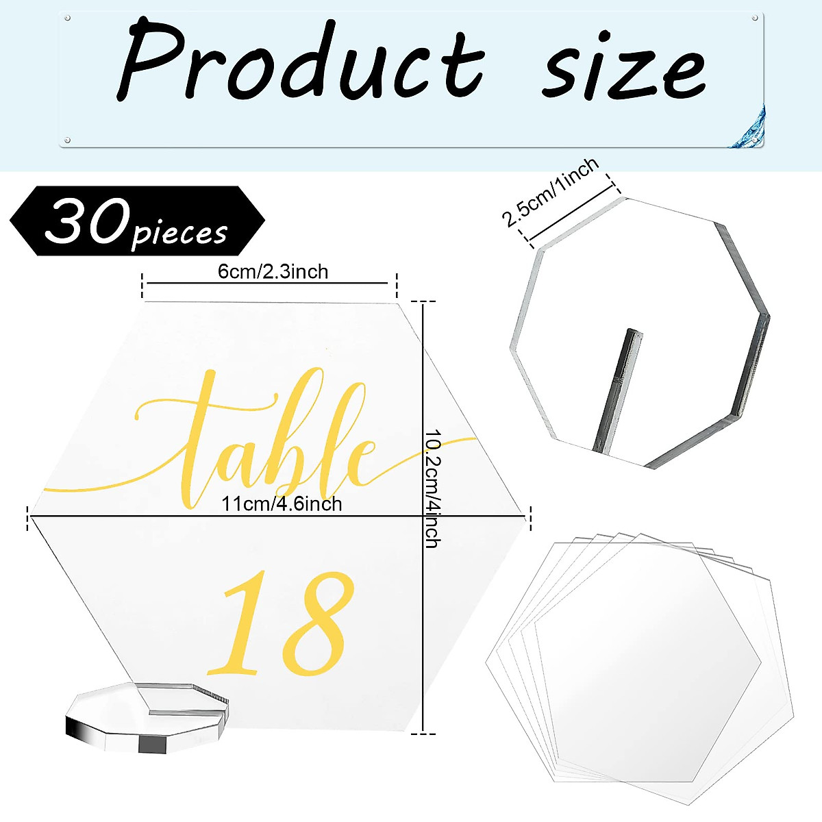 30 Pcs Gold Acrylic Wedding Table Numbers with Stand Printed Clear Acrylic Table Number Stand Table Number Signs for Wedding Reception Event Party Dining Room(Hexagonal)