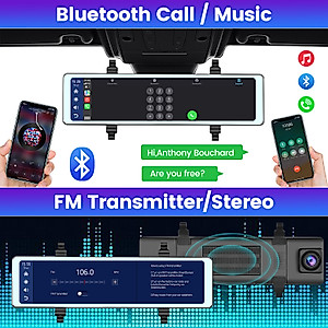 NHOPEEW 11.26 inch Rear View Mirror Camera with Carplay and Android Auto - Mirror Dash Cam Front and Rear - FM Transmitter/Bluetooth/Split Screen/Voice Control/Loop Recording + 64GB TF Card