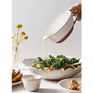 LE TAUCI 16 OZ Gravy Boat with Ladle and Saucer, Ceramic Gravy Bowl with Tray and Ladle for Christmas Dinner, Drip-Proof Lip Dispenser, Microwave and Dishwasher Safe, Brown-Red and White