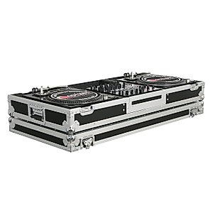 Odyssey FZBM12W Flight Zone Ata Dj Coffin with Wheels for A 12" Mixer & Two Turntables in Battle Position, black