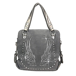 Zzfab Concealed and Carry Purse Double Handles Rhinestone Wing Purse Pewter