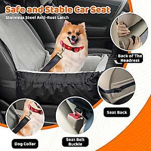 LBFO Dog Car Seat, Puppy Car Seat with Storage Pockets and Clip-On Safety Leash, Washable Coral Fleece Pet Car Seat for Small Medium Dogs, Cat Car Seat for Travel Dog Car Bed