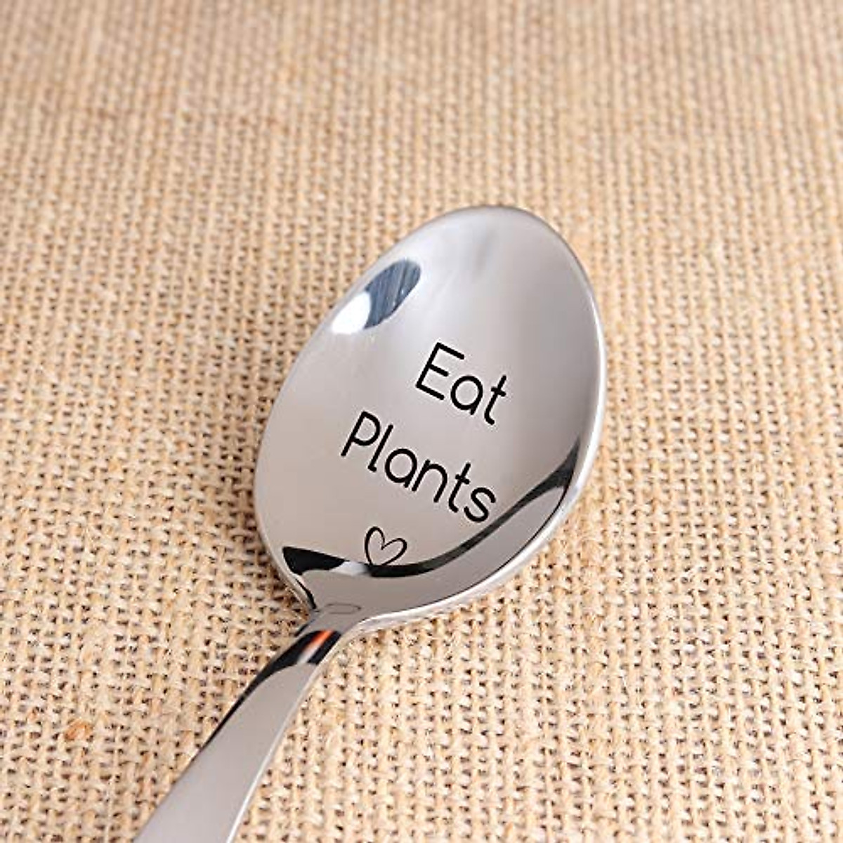 Gifts for Vegan | Veganuary Gift for Vegan Friend Family | Eat Plants Engraved Spoon Gift for Men Women | Vegetarian Hostess Gift | Inspiring Teens Gift for Him Her - 7 Inches Stainless Steel Spoon
