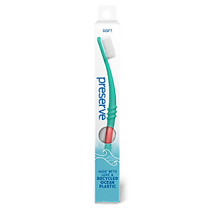 Preserve Ocean Plastic Initiative (POPi) Adult Toothbrush, Made in USA from Recycled Ocean Plastic, Coral, Soft, 1 Count