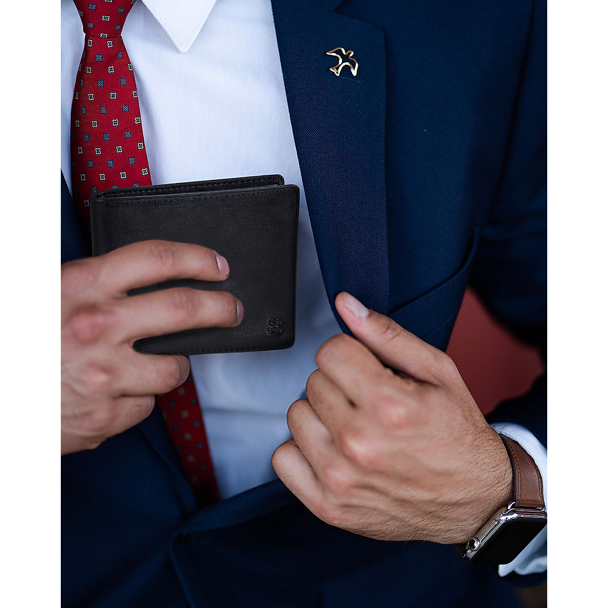 SERMAN BRANDS 2 ID Window Wallet for Men RFID Blocking Leather, Bifold Top Flip, Extra Capacity Travel Wallet (Charcoal Black Executive)