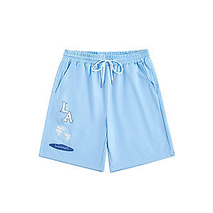 GORGLITTER Men's Letter Graphic Track Shorts Drawstring Waist Summer Workout Shorts Blue Small