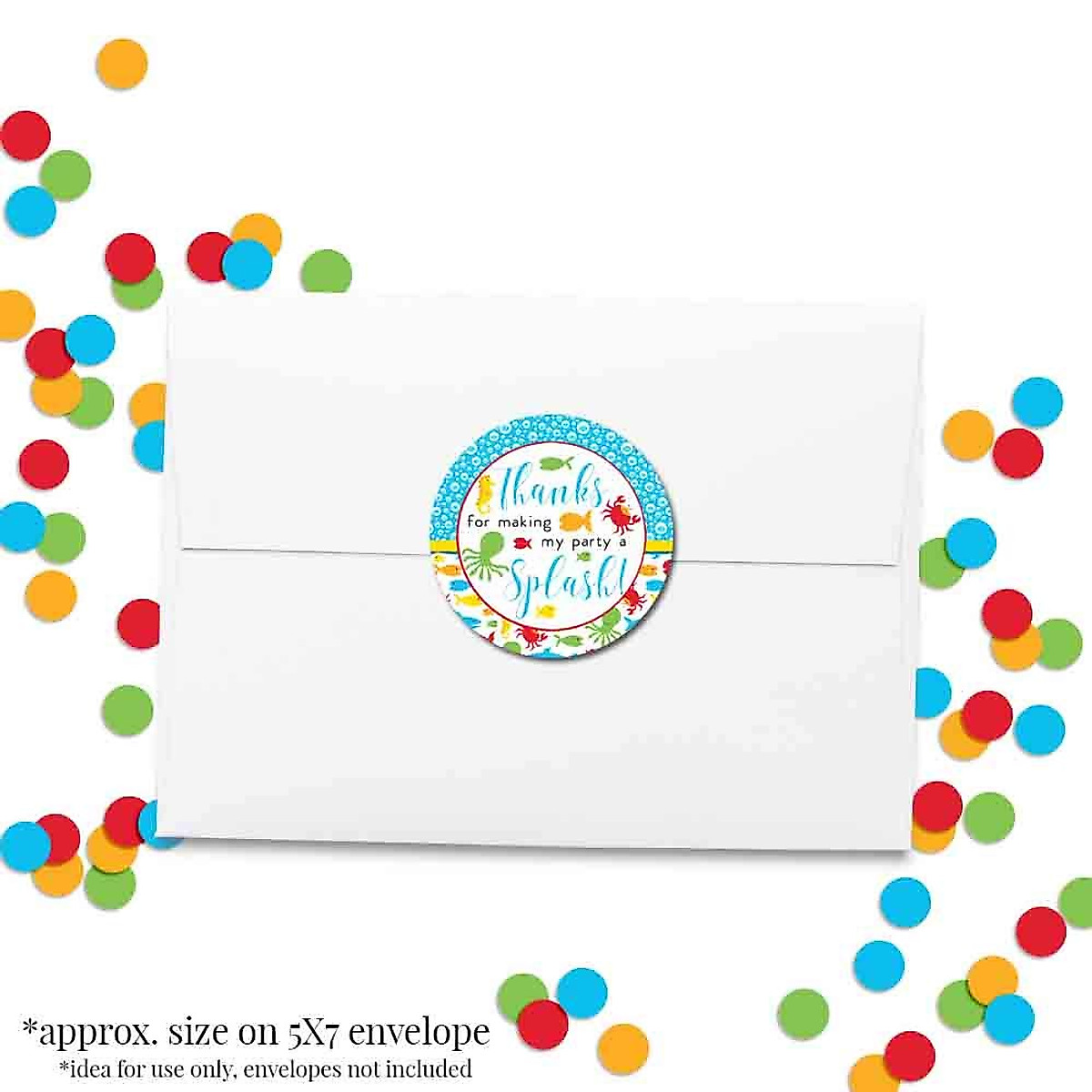 Aquatic Under The Sea Birthday Thank You Sticker Labels for Kids, 40 2" Party Circle Stickers by AmandaCreation, Great for Party Favors, Envelope Seals & Goodie Bags