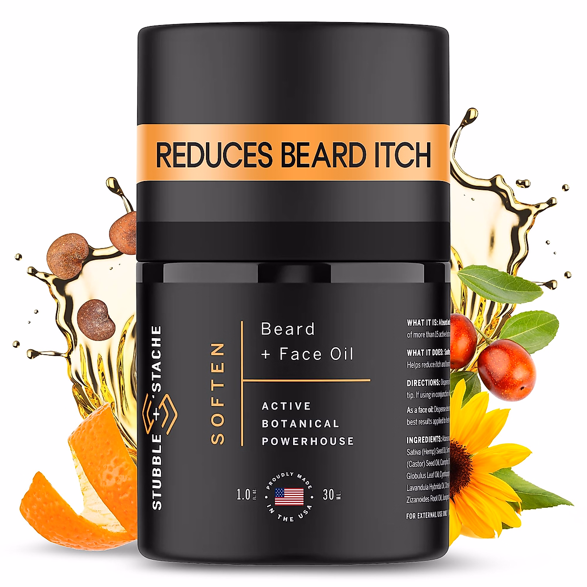 stubble & stache Hydrating Beard & Face Oil for Men – Unique Blend of Cold-Pressed Oils to Soften, Hydrate, and Refresh Skin & Beard – Naturally Scented, Perfect for Daily Grooming – 1 fl oz