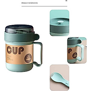 SUNSHNO Soup Mug with Lid and Scoop,18 Ounce Microwave Soup Mugs Food Flasks Oven Milk Cup Food Jar Container for Breakfast Soups, Noodles, Hot Cereal and More (Green)