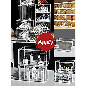 Three Piece Clear Shoe Box 360° Acrylic Clear Shoe Box Handbag Storage Display Box Stackable Shoe Box Drop Front Shoe Box Magnetic Door Organizer 14.37 * 7.87 * 10.63 inches for US size 14