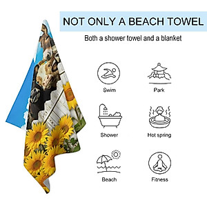 Brebasf Funny Farm Animal Oversized Lightweight,Extra Large Soft Beach Towels Rustic Farmhouse Cow Donkey Abstract Sunflower Sauna Beach Gym 51W x31L
