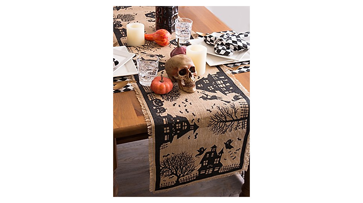 DII Halloween Burlap Table Runner - Spooky Haunted House Decor