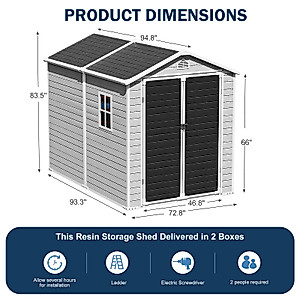 CDCASA 8x6 FT Outdoor Resin Storage Shed with Floor & Lockable Door & Window & Vents Included, Waterproof Outside Plastic Sheds for Backyard, Patio, Poolside, Lawn, Gray