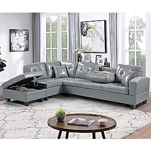 EMKK Variable Bed Sofa Living Room Folding Sectional Sofa with Reversible Chaise Lounge, Upholstered L-Shaped Couch with Two Cup Holders 2 Pillows for Office Apartment Large Space Furniture Sets