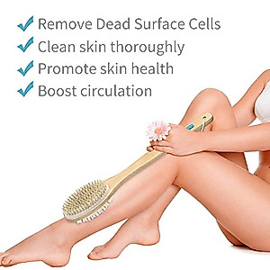 Metene Shower Brush with Soft and Stiff Bristles, Bath Dual-Sided Long Handle Back Scrubber Body Exfoliator for Wet or Dry Brushing