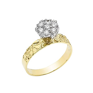 Certified 10k Yellow Gold CZ Popcorn Nugget 7mm Solitaire Ring (Size 7.5)