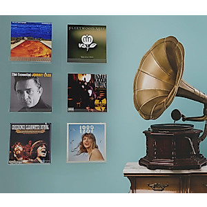 Dezeqo 6 Pack Vinyl Record Wall Mount Shelves, 12'' Clear Acrylic Vinyl Record Holder Display Shelf, Floating Vinyl Record Shelf, Kids Book Shelf, Floating Wall Shelves for Bathroom Bedroom Kitchen