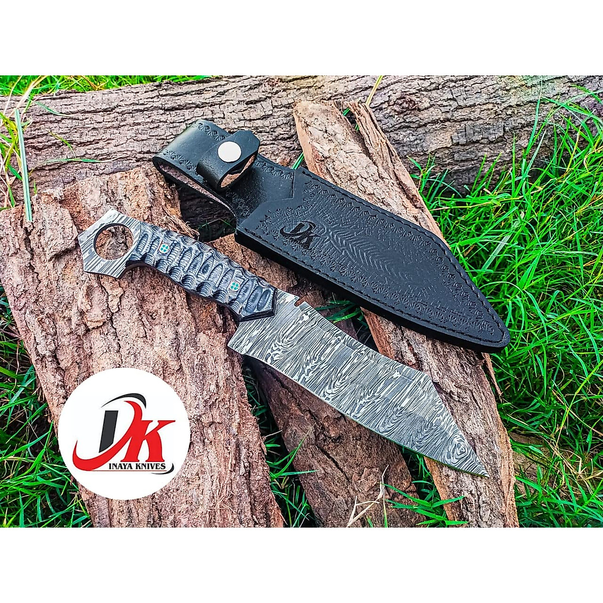 Custom hand made Damascus steel hunting knife,11" inches Skinner,out door survival camping,fix blade, classic, Christmas gift, nice grip handle,sharp, slicer, Leather sheath HUNT-01
